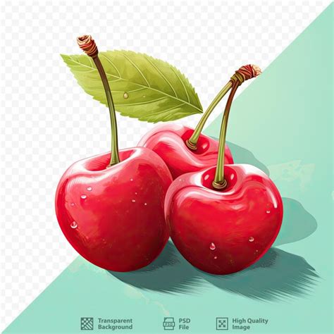투명한 배경에 아름답게 묘사된 체리 격리됨 프리미엄 Psd 파일