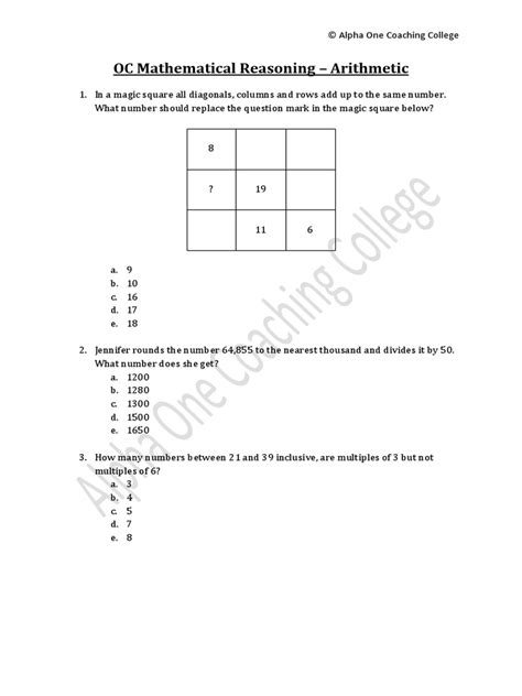 Oc Mathematical Reasoning Arithmetic Pdf