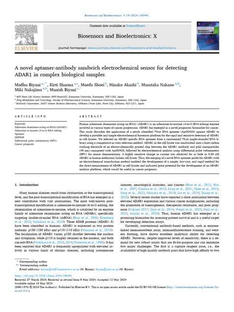 A Novel Aptamer Antibody Sandwich Electrochemical Sensor For Detecting Adar1 In Complex