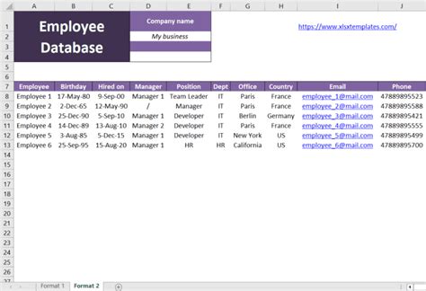 Employee Database Excel Templates
