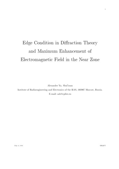 Pdf Edge Condition In Diffraction Theory And Maximum Enhancement Of