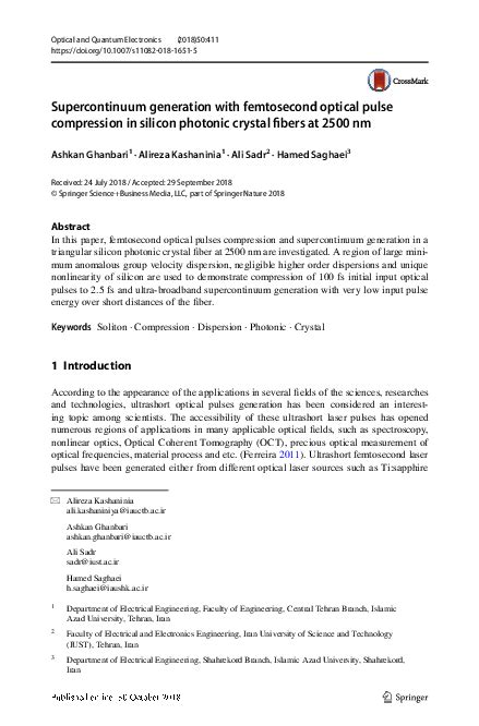 Pdf Supercontinuum Generation With Femtosecond Optical Pulse Compression In Silicon Photonic