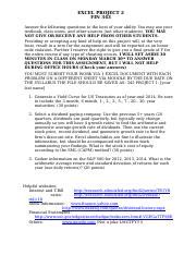 Excel Project Docx EXCEL PROJECT FIN Answer The Following Questions To The Best Of