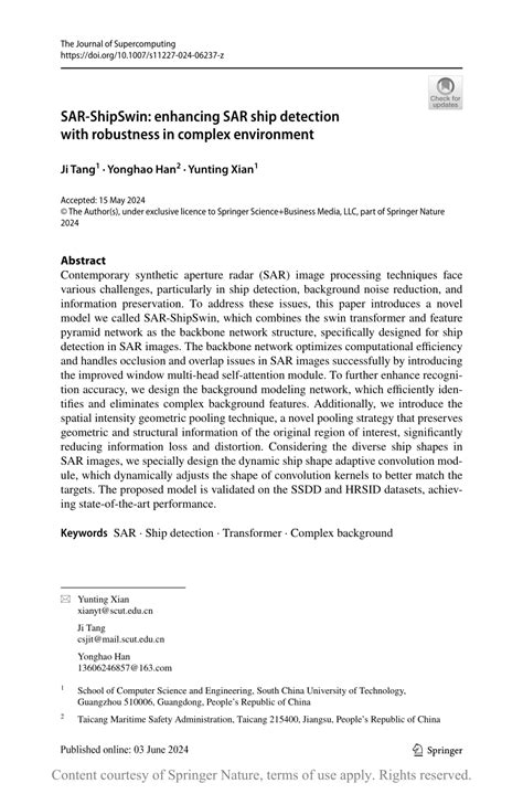 Sar Shipswin Enhancing Sar Ship Detection With Robustness In Complex