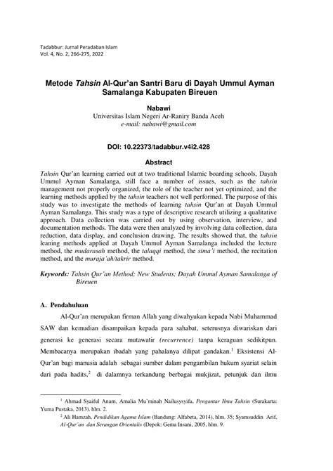 Pdf Metode Tahsin Al Quran Santri Baru Di Dayah Ummul Ayman Samalanga Kabupaten Bireuen