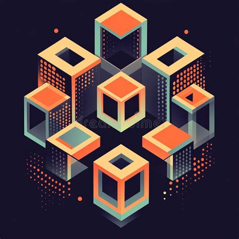 Abstract Geometric Pattern With Vibrant Cubes And Dots On Dark Background For Modern Design