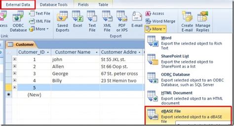 Convert Access 2010 Database Table Into Dbase Format