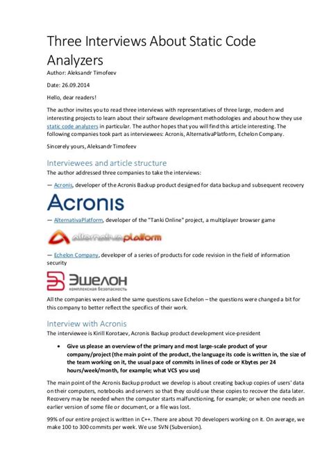 Three Interviews About Static Code Analyzers