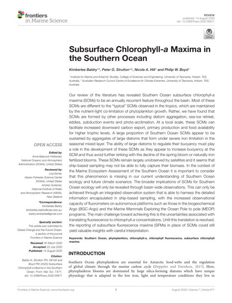 Pdf Subsurface Chlorophyll A Maxima In The Southern Ocean