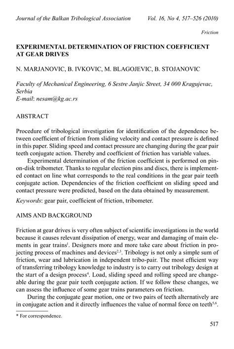 Pdf Experimental Determination Of Friction Coefficient At Gear Drives