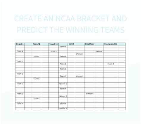 Create An NCAA Bracket And Predict The Winning Teams Excel Template And Google Sheets File For