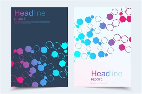 과학 브로셔 디자인 템플릿 벡터 전단지 레이아웃 연결된 선과 점이있는 분자 구조 잡지 전단지 표지 포스터 디자인을위한 요소와 과학 패턴 원자 Dna Dna에 대한 스톡 벡터