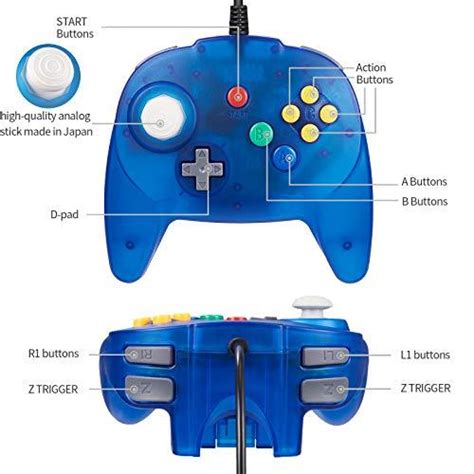 Miadore 2 Pack Classic N64 Controller Wired N64 Retro 64 Bit Mini Gamepad Remote With Upgraded