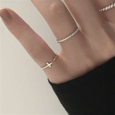 실버925 슬림 십자 라인 레이어드 오픈 반지 애끼 약지 반지 에이블리
