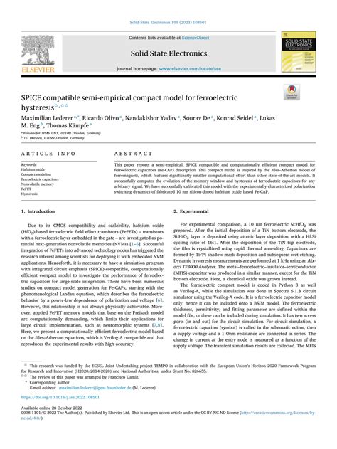 Pdf Spice Compatible Semi Empirical Compact Model For Ferroelectric