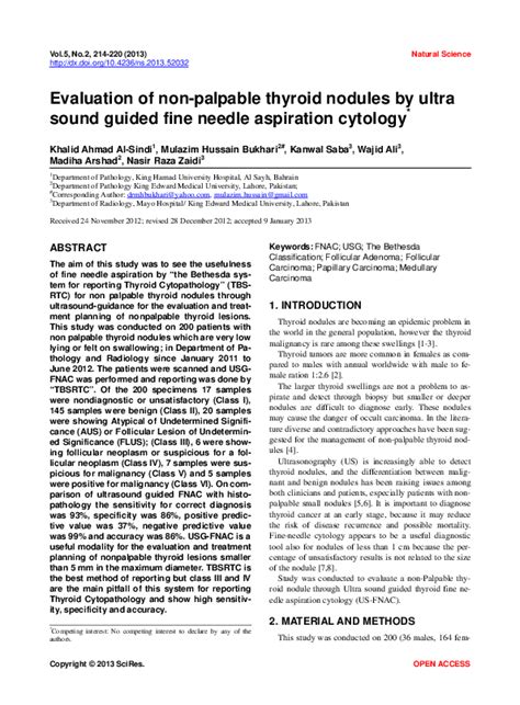 Pdf Evaluation Of Non Palpable Thyroid Nodules By Ultra Sound Guided Fine Needle Aspiration