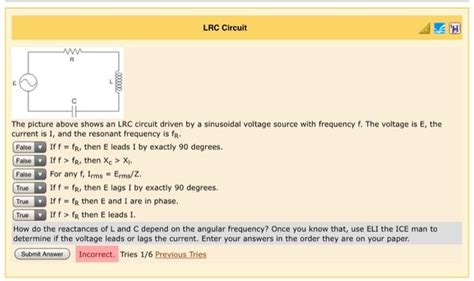 Solved LRC Circuit H H R False The Picture Above Chegg Com
