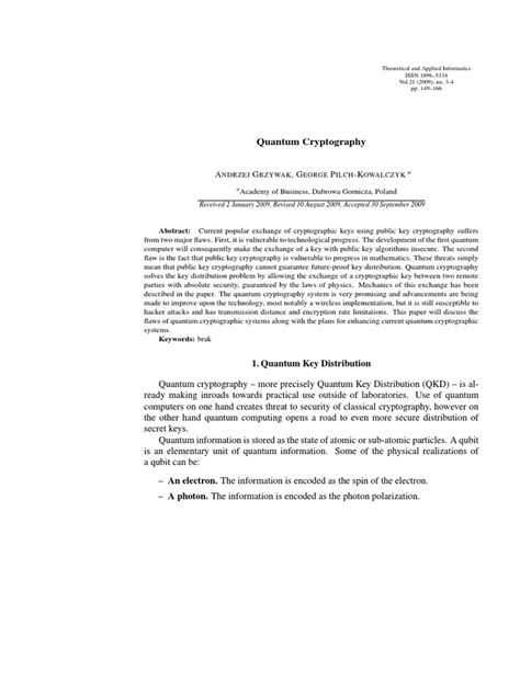 Quantum Cryptography Key Distribution Protocol Pdf Quantum Entanglement Cryptography