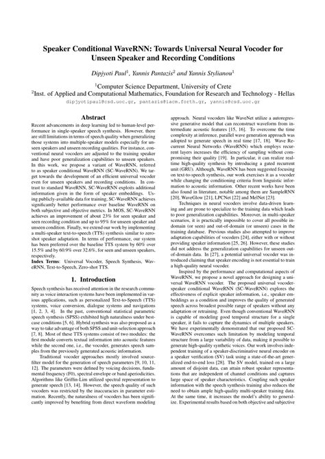 Pdf Speaker Conditional Wavernn Towards Universal Neural Vocoder For Unseen Speaker And