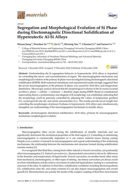 Pdf Segregation And Morphological Evolution Of Si Phase During Electromagnetic Directional