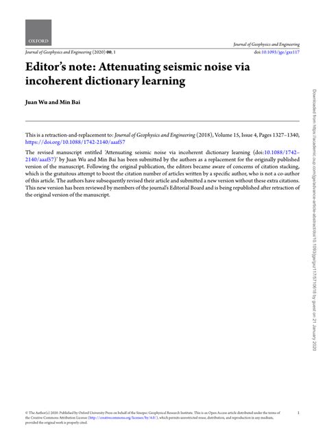 Pdf Editors Note Attenuating Seismic Noise Via Incoherent