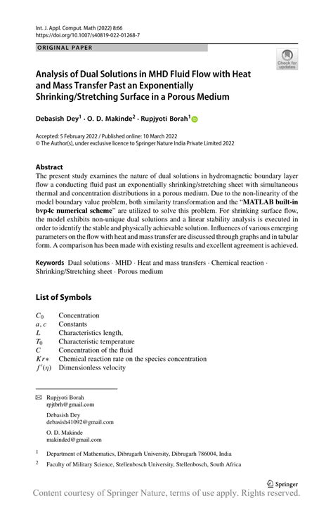 Analysis Of Dual Solutions In Mhd Fluid Flow With Heat And Mass