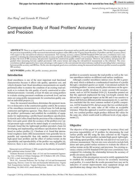 Comparative Study Of Road Profilers Accuracy And Precision Pdf