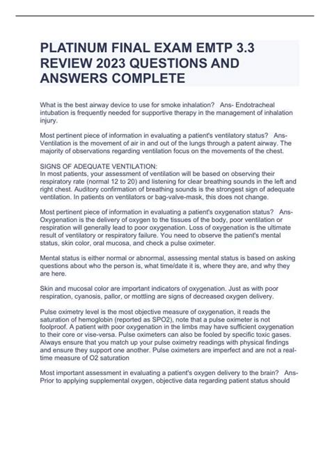 Platinum Final Exam Emtp 3 3 Review 2023 Questions And Answers Complete Platinum Stuvia Us