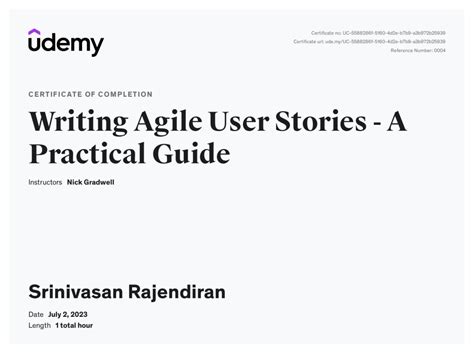 Udemy Course Completion Certificate Srinivasan Rajendiran