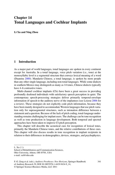 Pdf Tonal Languages And Cochlear Implants