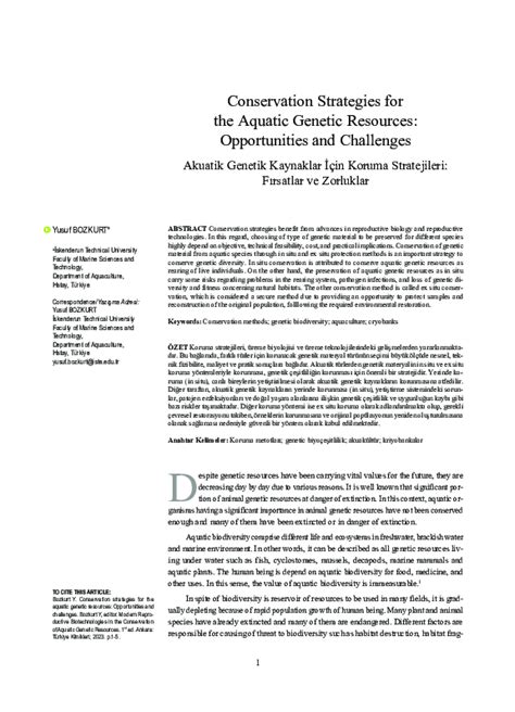 Pdf Conservation Strategies For The Aquatic Genetic Resources