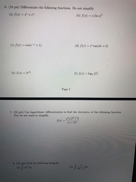 Solved 6 18 Pts Differentiate The Following Functions Do