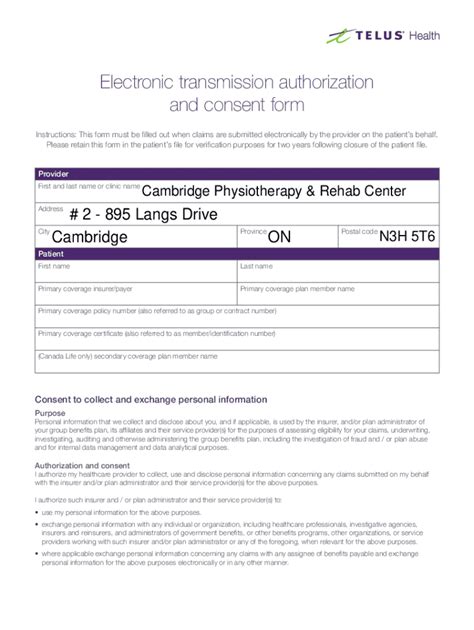 Fillable Online Electronic Transmission Authorization And Consent Form