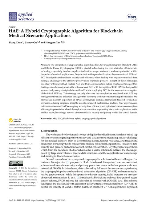 Pdf Hae A Hybrid Cryptographic Algorithm For Blockchain Medical