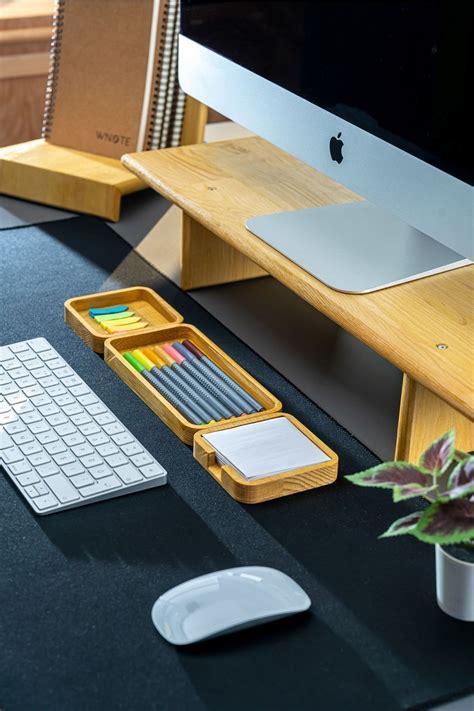 Woodsuppco Masaüstü Organizer Ahşap Masaüstü Düzenleyici 3lü Set Ofis Masa Üstü Organizer çam