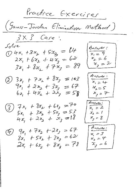 Stom211 Practice Exercises 3 X 3 Case Gauss Jordan Elimination