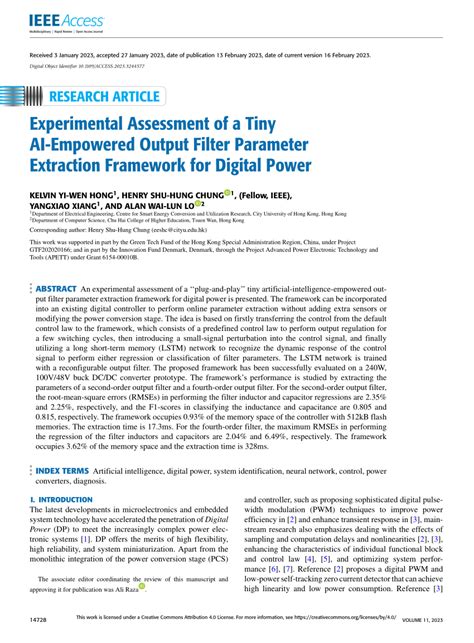 Pdf Experimental Assessment Of A Tiny Ai Empowered Output Filter