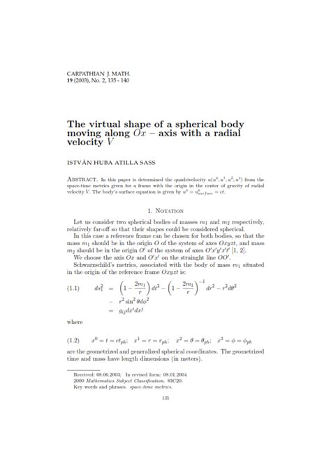 The Virtual Shape Of A Spherical Body Moving Along Ox Axis With A Radial Velocity V