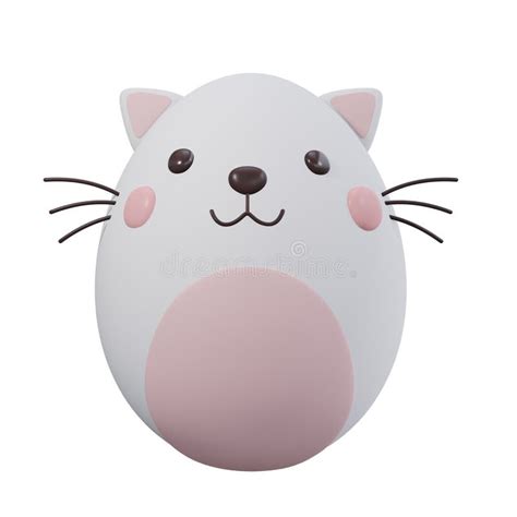 Cat Easter Egg Cute White Kitten Cartoon Character For Easter Day 3d Illustration Stock
