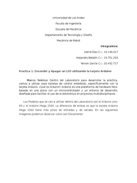 Practica 1 Encender Y Apagar Un Led Pdf Arduino Diodo Emisor De Luz