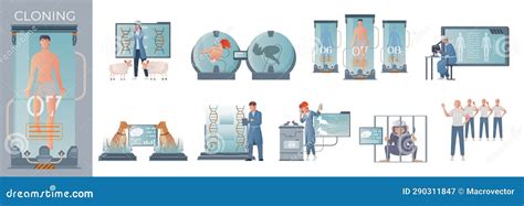 Cloning Genetics Icon Set Stock Vector Illustration Of Experiment 290311847