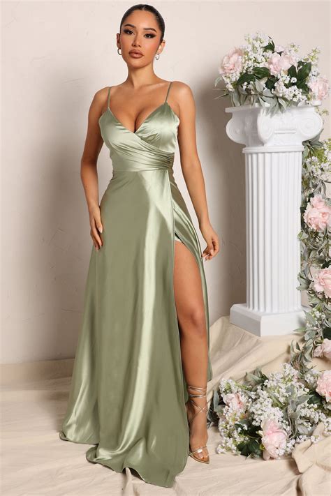 Mia Satin Maxi Dress Green Fashion Nova