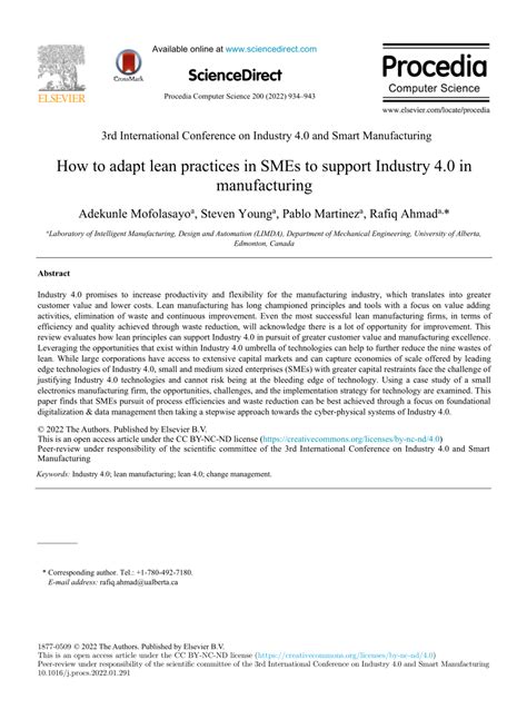 Pdf How To Adapt Lean Practices In Smes To Support Industry 4 0 In Manufacturing