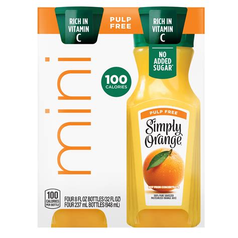 Simply Non Gmo No Pulp Orange Fruit Juice 8 Fl Oz 4 Bottles