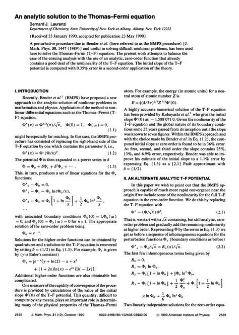 Pdf An Analytic Solution To The Thomasfermi Equation