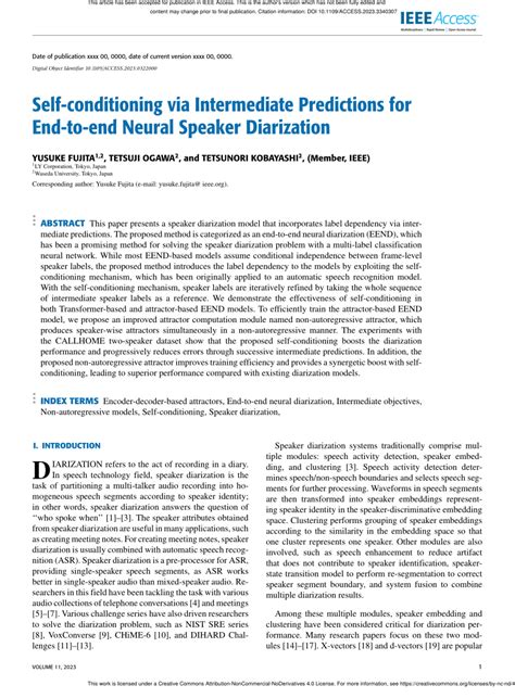 Pdf Self Conditioning Via Intermediate Predictions For End To End Neural Speaker Diarization