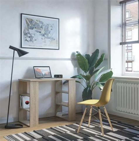 Компьютерный письменный стол Vs39 дуб сонома с полками из дерева для учебы школьника студента