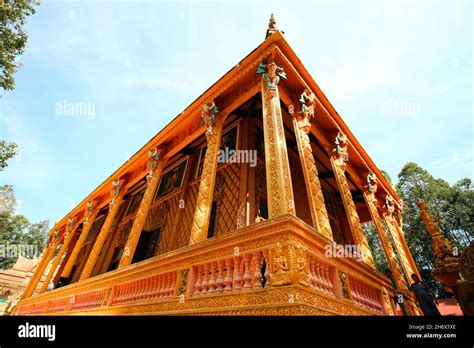 Low Angle View Of Chua Phu Ly A Khmer Or Cambodian Buddhist Temple In