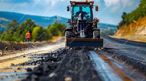Premium Photo Autonomous Grader Smoothing Road Surface With Advanced Heavy Machinery In