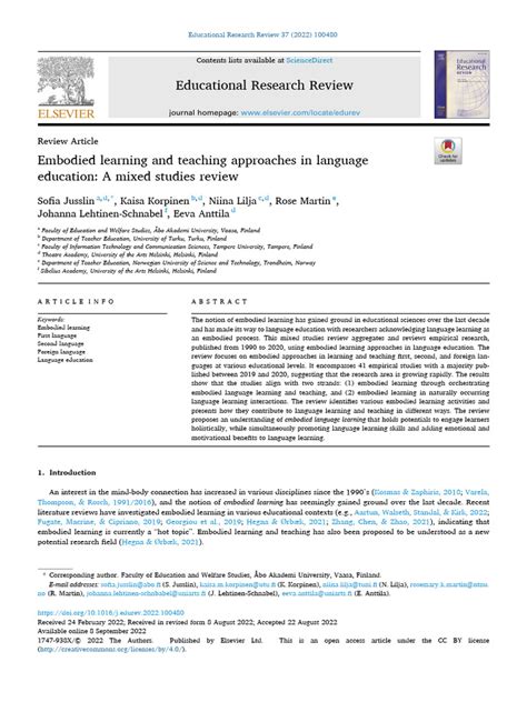 Embodied Learning And Teaching Approaches In Language Pdf Embodied Cognition Qualitative